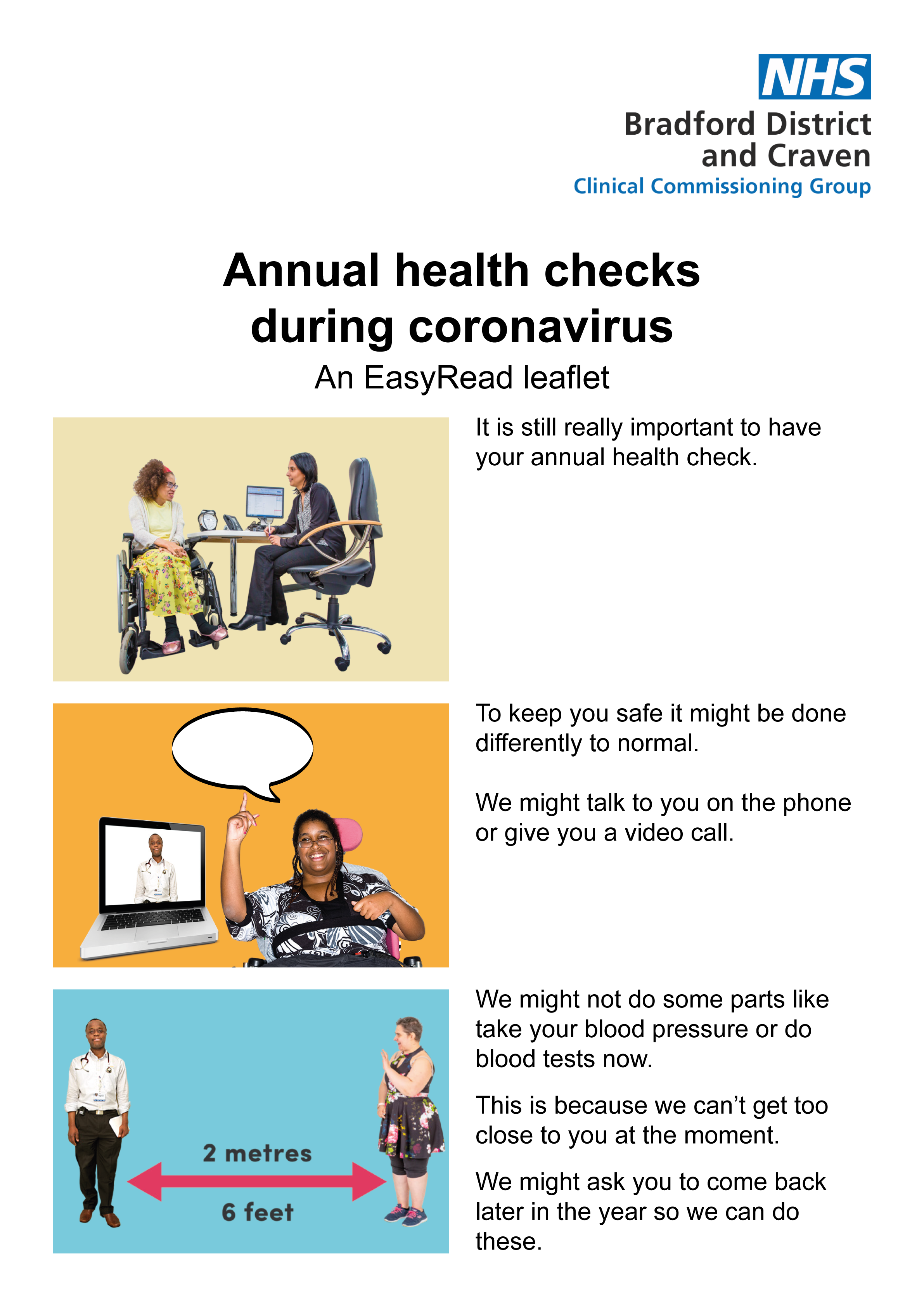 Annual health checks during coronavirus - An EasyRead leaflet - Talking ...